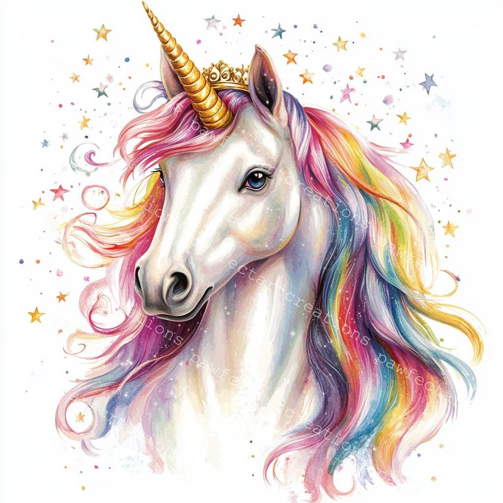 Rainbow Unicorn Watercolor Clipart: Fantasy Art Jpgs (digital Download ...