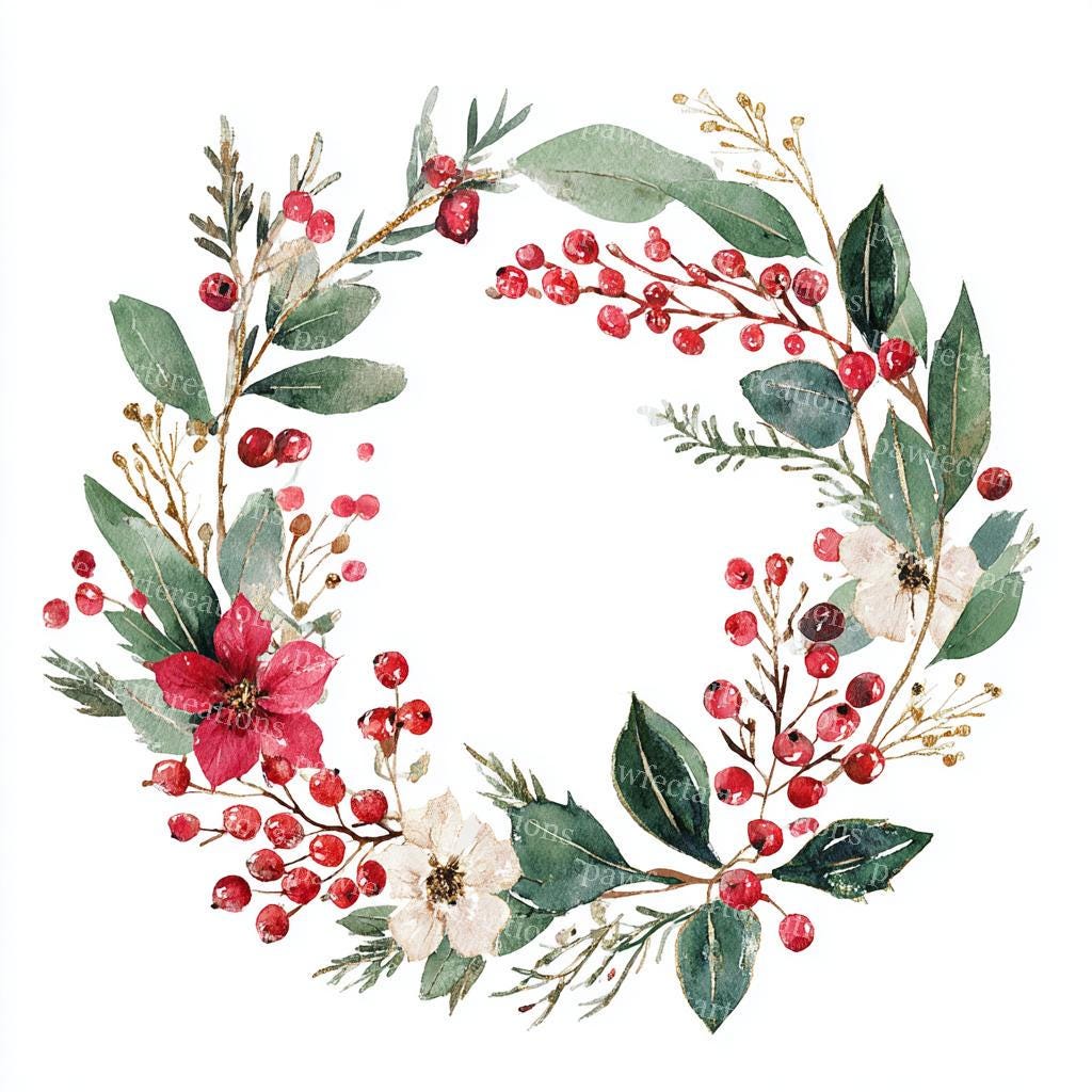 20 Christmas Wreath Clipart, Winter Botanical, Christmas Frames ...