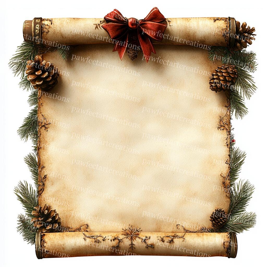 12 Vintage Christmas Scroll Clipart: Watercolor Paper Design (digital ...