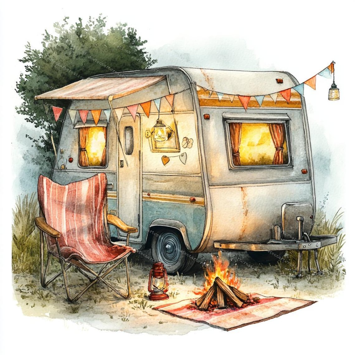 Retro Camping Trailer Clipart: Watercolor Style (digital Download) - Etsy