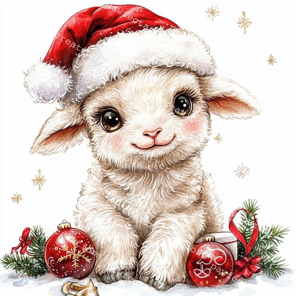 21 Cute Christmas Lamb Clipart, Sheep Clipart, Christmas Card,printable ...