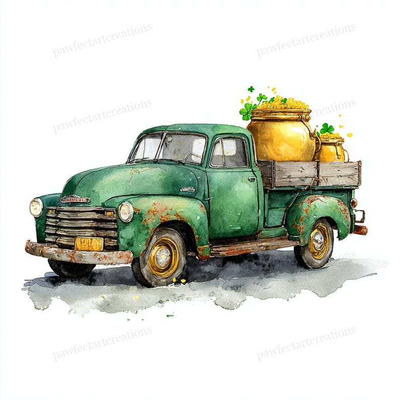 26 St Patrick Truck Clipart, Lucky Vintage Truck With Shamrocks, Irish ...