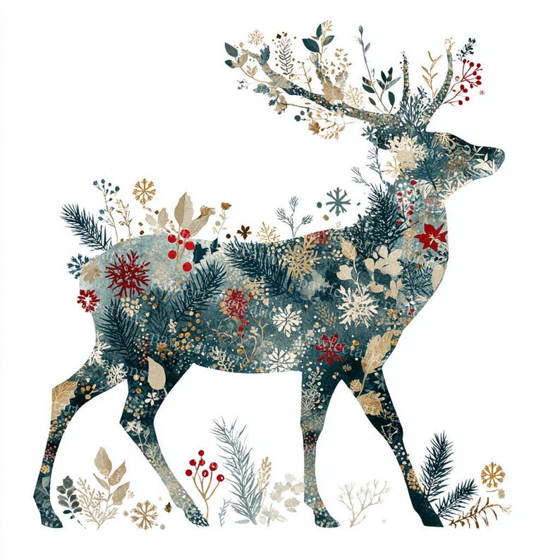 18 Christmas Reindeer Silhouette Clipart, Xmas Reindeer, Christmas Card ...