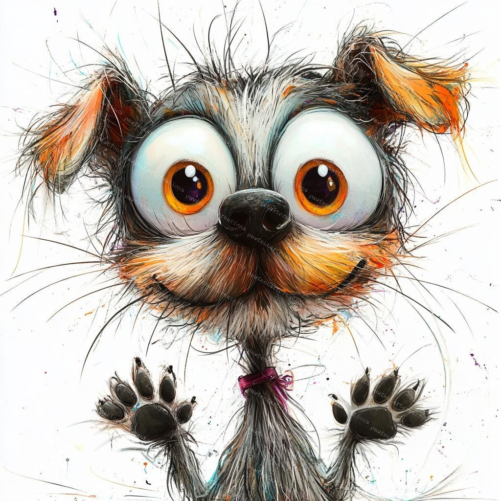 Funny Frazzled Dog Clipart: Watercolor Style (digital Download) - Etsy