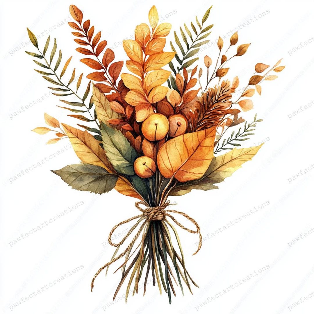 Autumn Leaves Bouquet Clipart: Watercolor Fall Season (digital Download ...