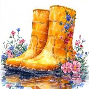 12 Rain Boots With Spring Flowers Clipart, Garden Art, Floral Rain ...