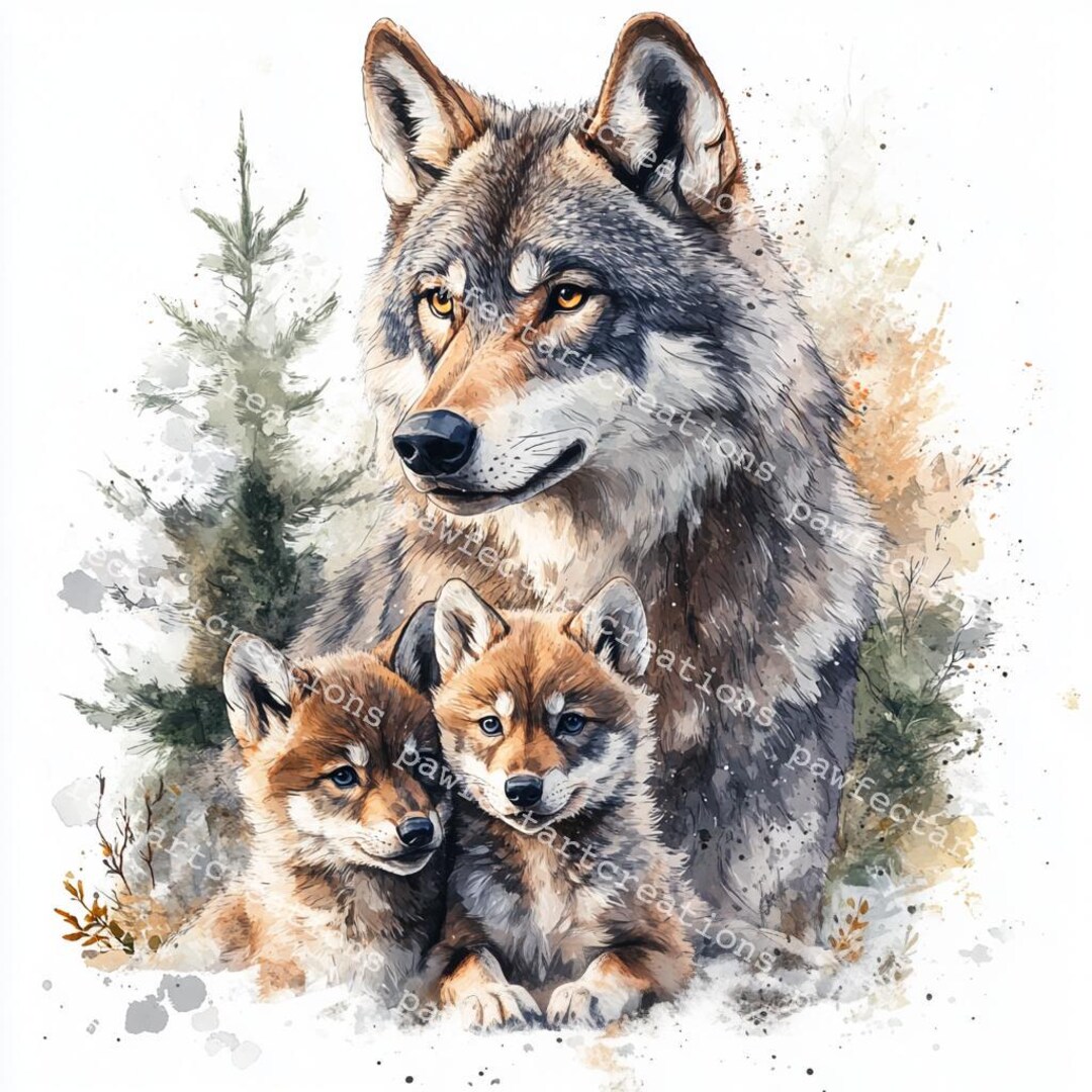 12 Wolf Family Clipart, Wolf and Baby Wolf, Little Wolf Cub,printable ...