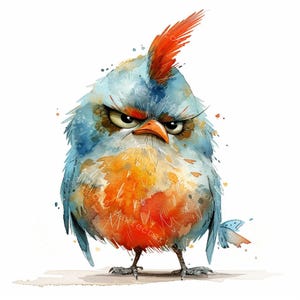 10 Grumpy Birds Clipart, Cute Fluffy Birds, Printable Watercolor, High ...