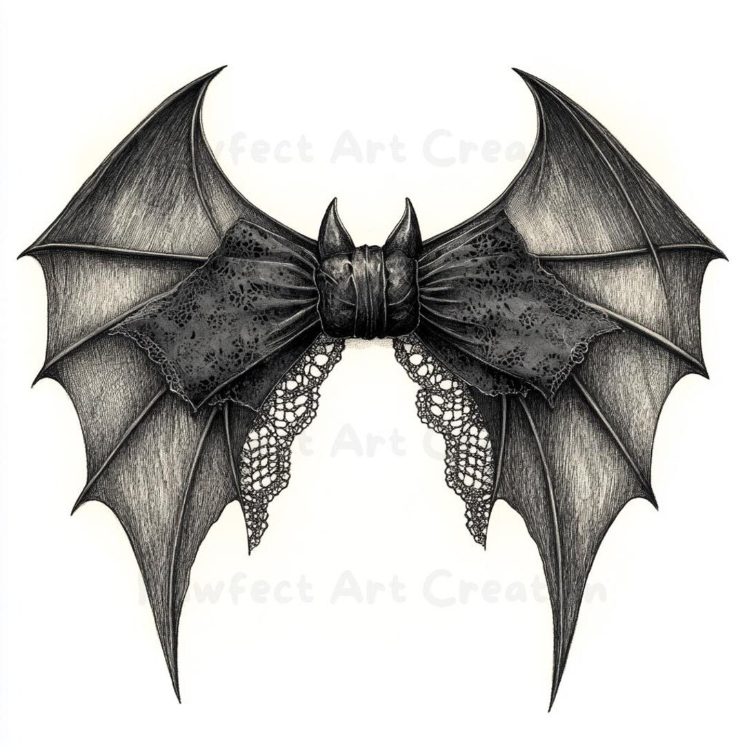 Halloween Bat Wings Lace Bow Clipart: Gothic Watercolor (digital ...