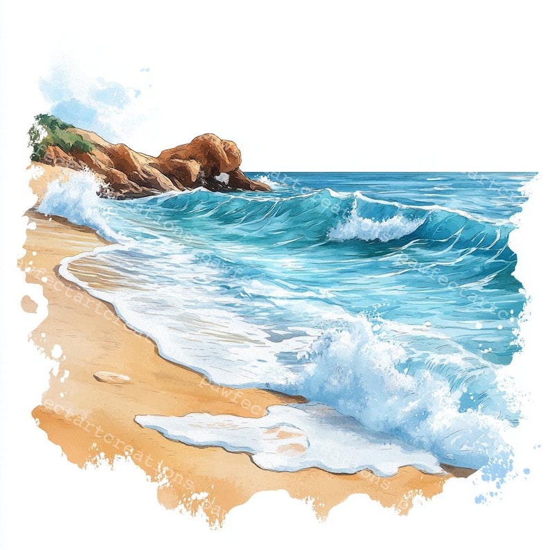 Coastal Watercolor Clipart: Beach & Ocean Art (digital Download) - Etsy