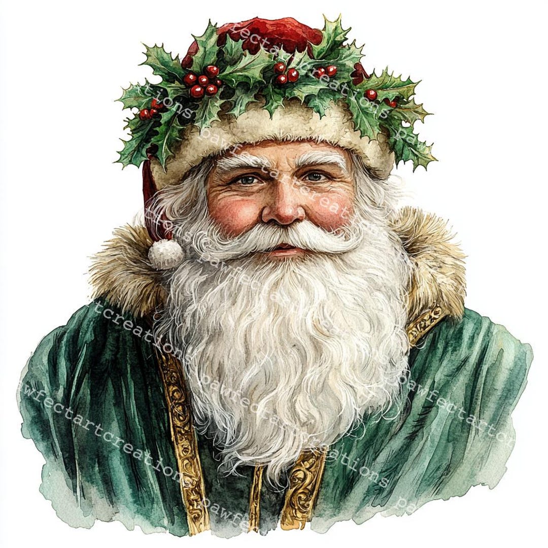 10 Victorian Santa Clipart: Christmas Watercolor Graphics (JPG Digital Download) - Etsy