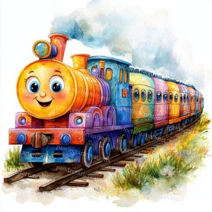 10 Cute Locomotives Clipart, Cartoon Train, Steamtrain, Printable ...