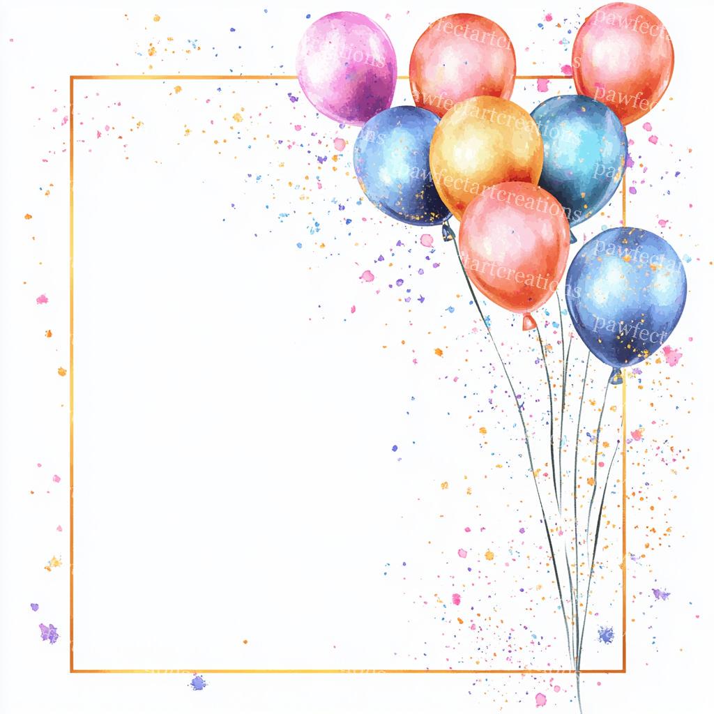 Birthday Balloon Frame Clipart: Watercolor Celebration (digital ...
