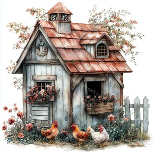 12 Chicken Coop Clipart, Farm Animals, Farmyard Clipart, Printable ...