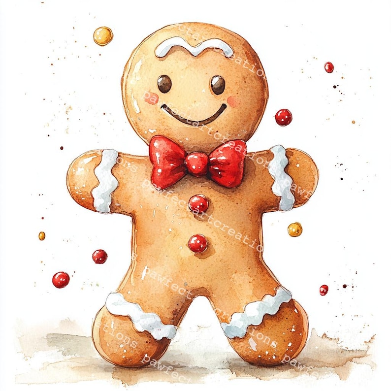Gingerbread Man Christmas Clipart: Watercolor Jpgs for Junk Journals ...