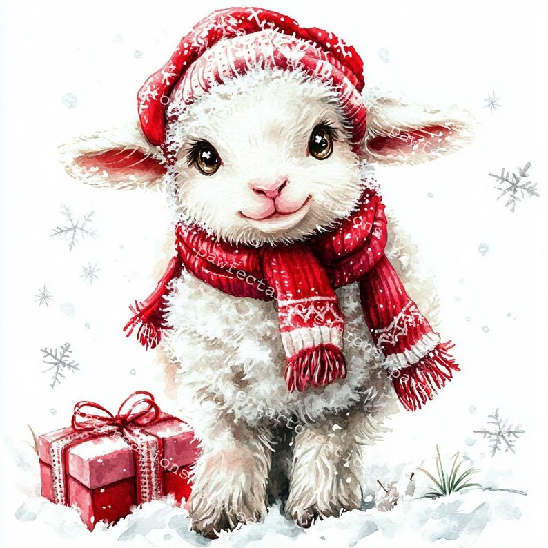 21 Cute Christmas Lamb Clipart, Sheep Clipart, Christmas Card,printable ...