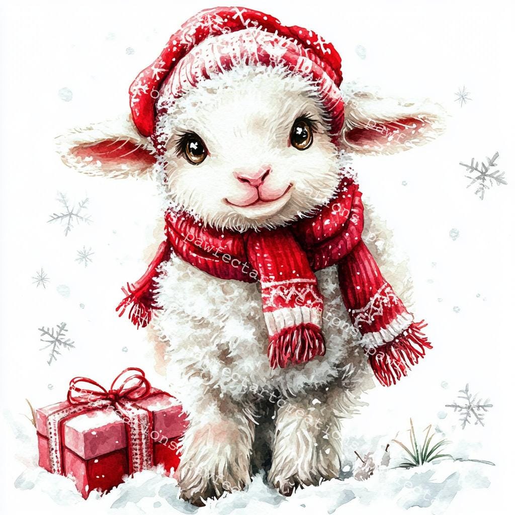 21 Cute Christmas Lamb Clipart, Sheep Clipart, Christmas Card,printable ...