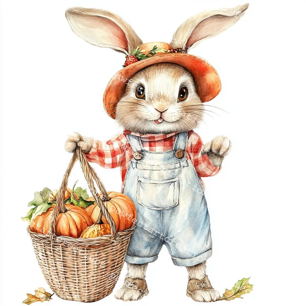 16 Harvester Bunny Clipart, Thanksgiving,set 1,cute Bunny,printable ...