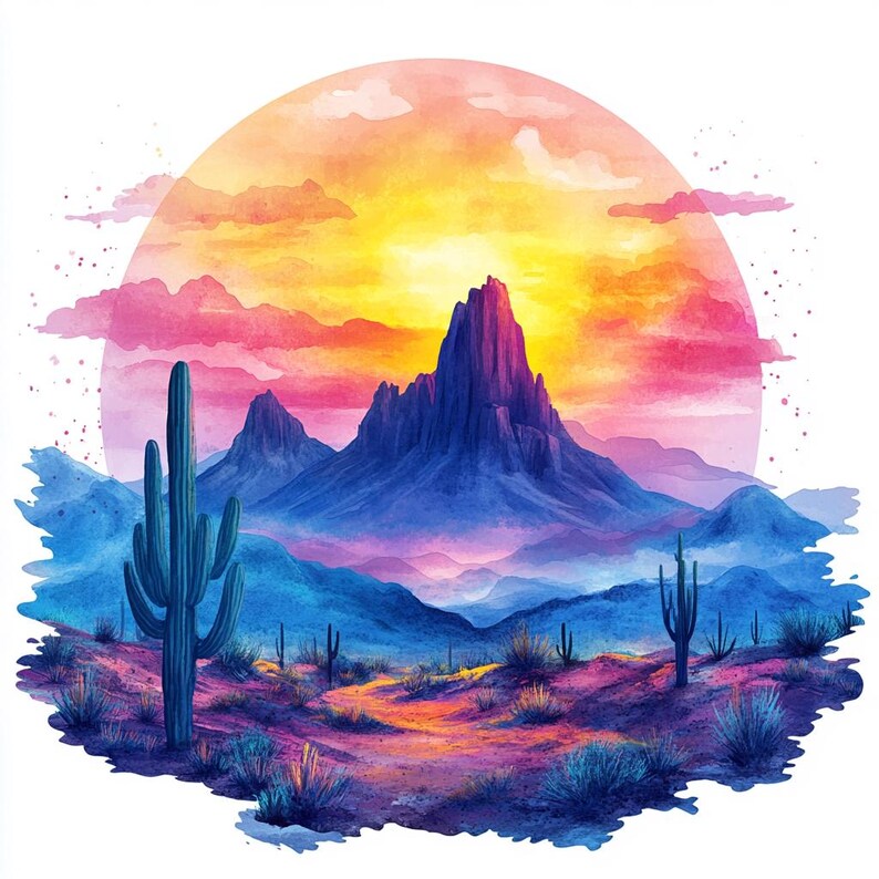 Desert Landscape Clipart: Arid Sunset Watercolor (digital Download) - Etsy