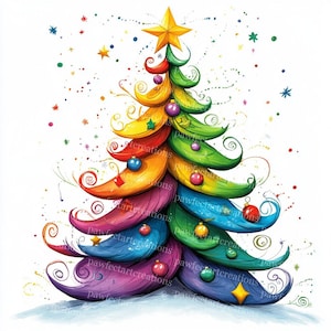 14 Whimsical Christmas Tree Clipart, Christmas Card, Printable ...