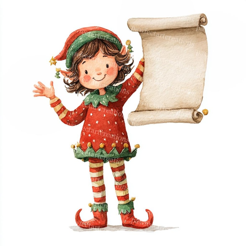 15 Christmas Elf Girl Holding Scroll Clipart,christmas Art,christmas ...
