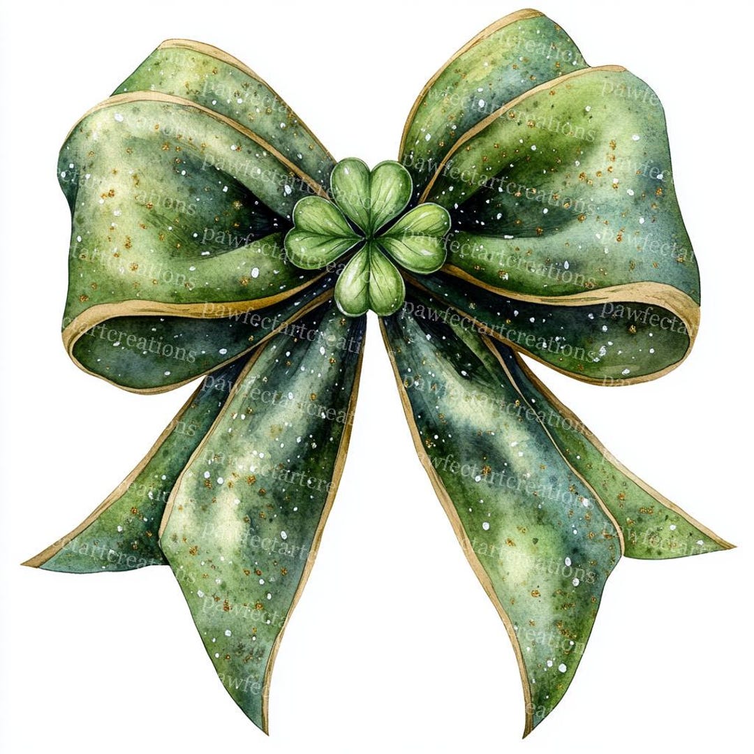 12 St Patrick's Day Bow Clipart: Green Watercolor Ribbon (digital Craft ...