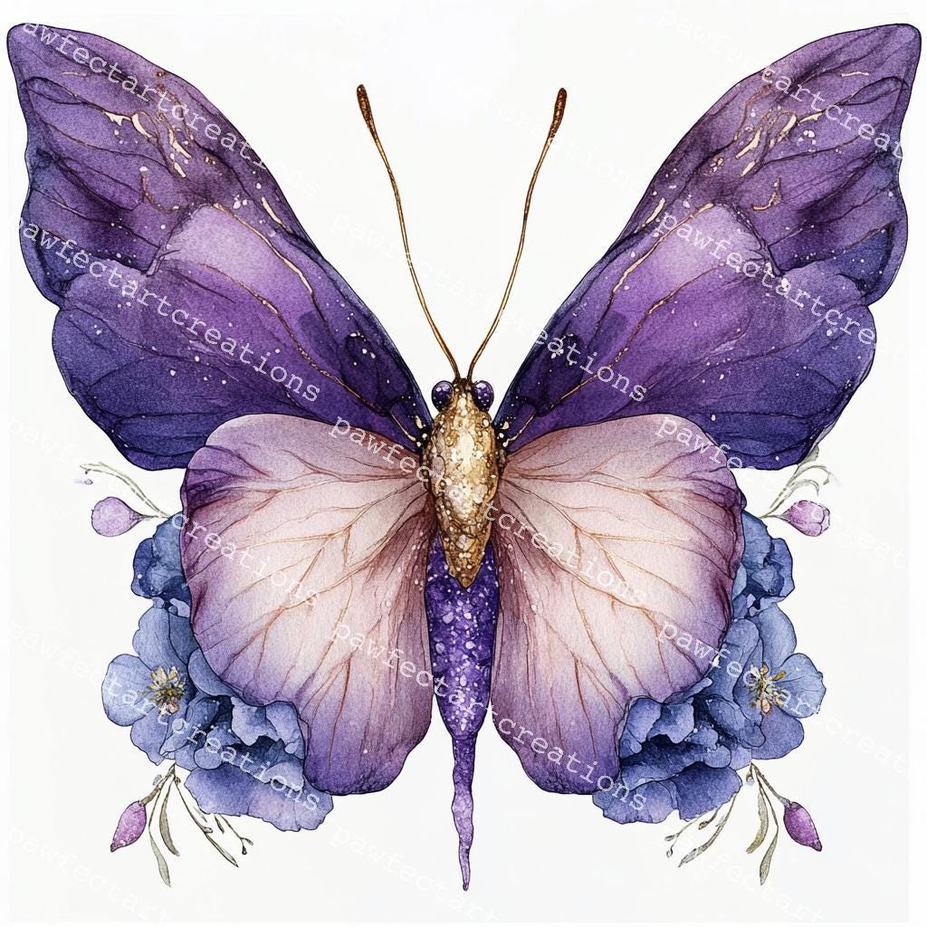 28 Floral Butterfly Clipart: Watercolor Flower Designs (JPG Digital ...
