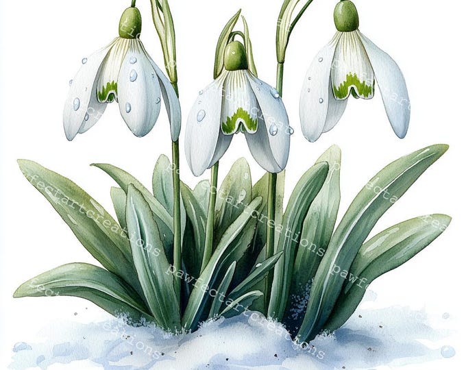 10 Printable Snowdrops Corner, Watercolor White Flowers, Snowdrops ...