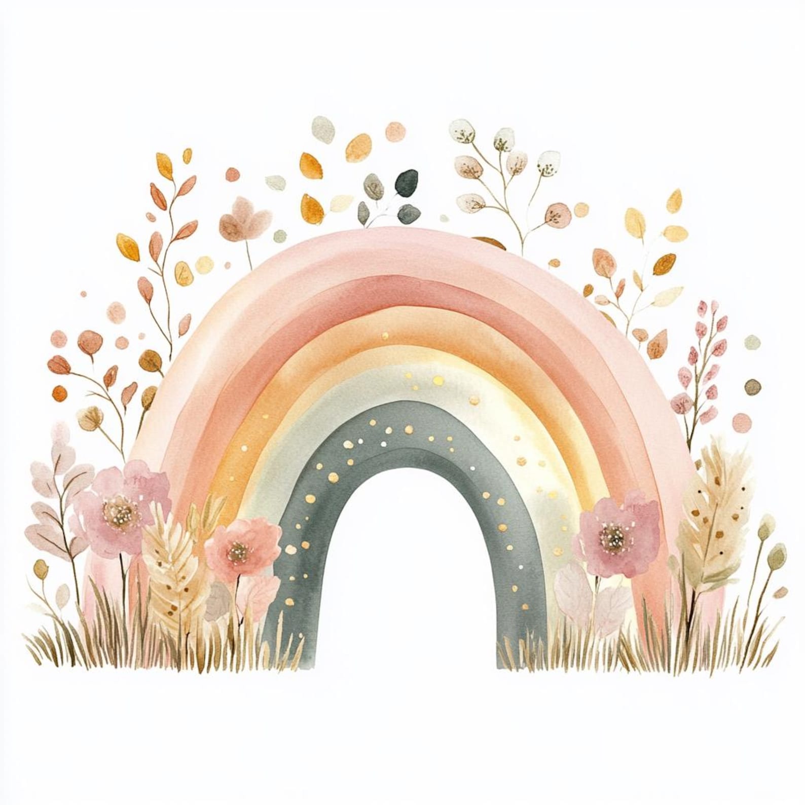 22 Boho Pastel Rainbow Clipart: Watercolor Floral Art (digital Download ...