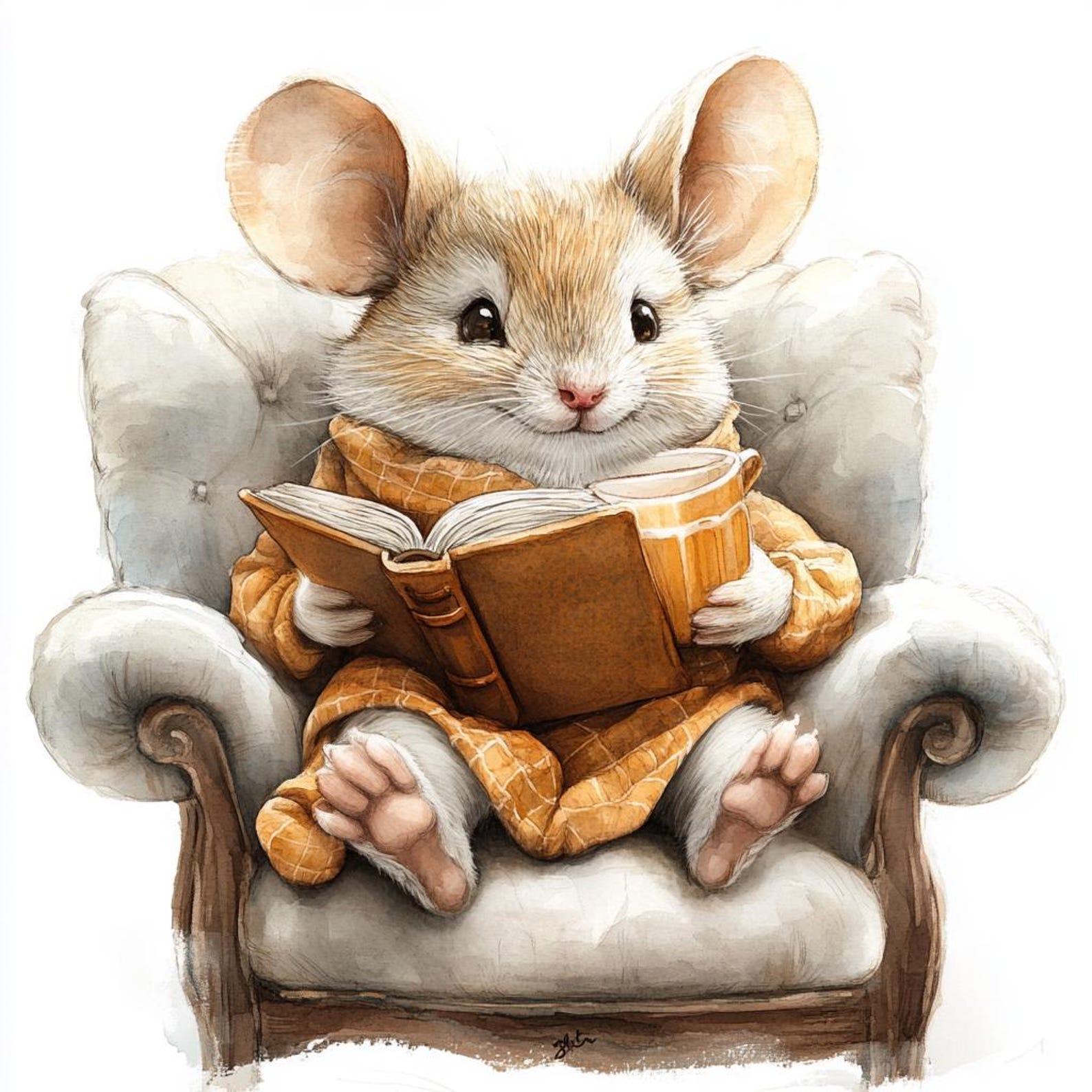 15 Mouse Reading Book Clipart, Cute Mouse Clipart, Printable Watercolor ...