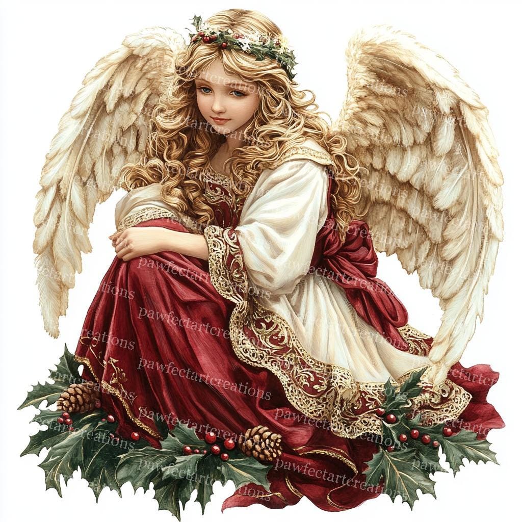 Christmas Angel Clipart: Watercolor Holiday Card Graphics (digital ...
