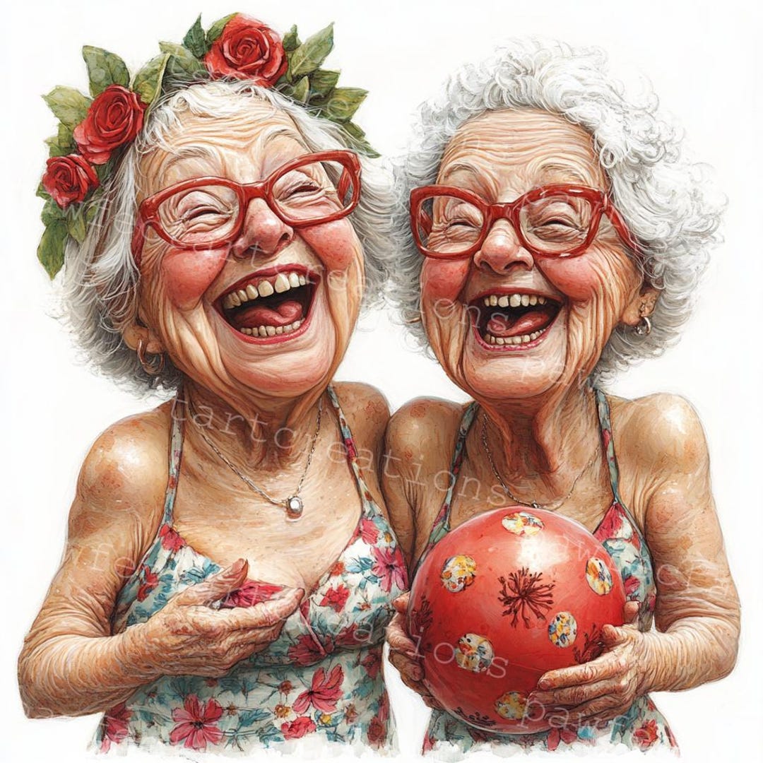 10 Funny Old Ladies Clipart, Best Friends, Printable Watercolor, High-quality Jpgs&pngs ...