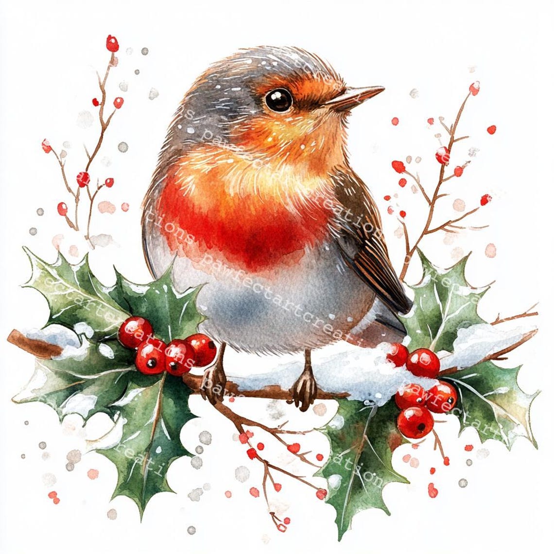 Christmas Robin Clipart: Watercolor Bird Jpgs for Cards (digital ...