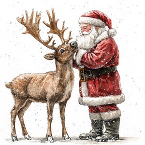 10 Santa With Deer Clipart, Christmas Card, Reindeer, Printable ...