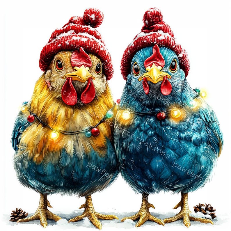 10 Funny Christmas Chicken Clipart: Watercolor Farm Animals (digital ...
