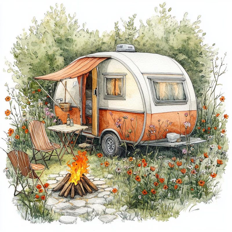 Retro Camper Clipart - Etsy