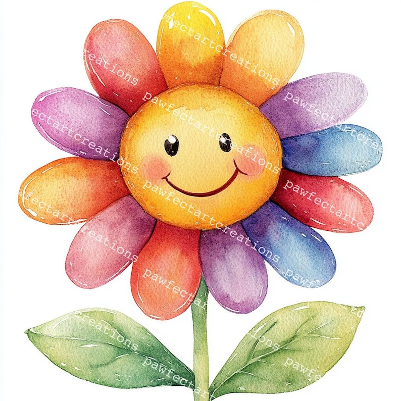 Smiling Flowers Clipart: Watercolor Style, Commercial Use (jpgs ...