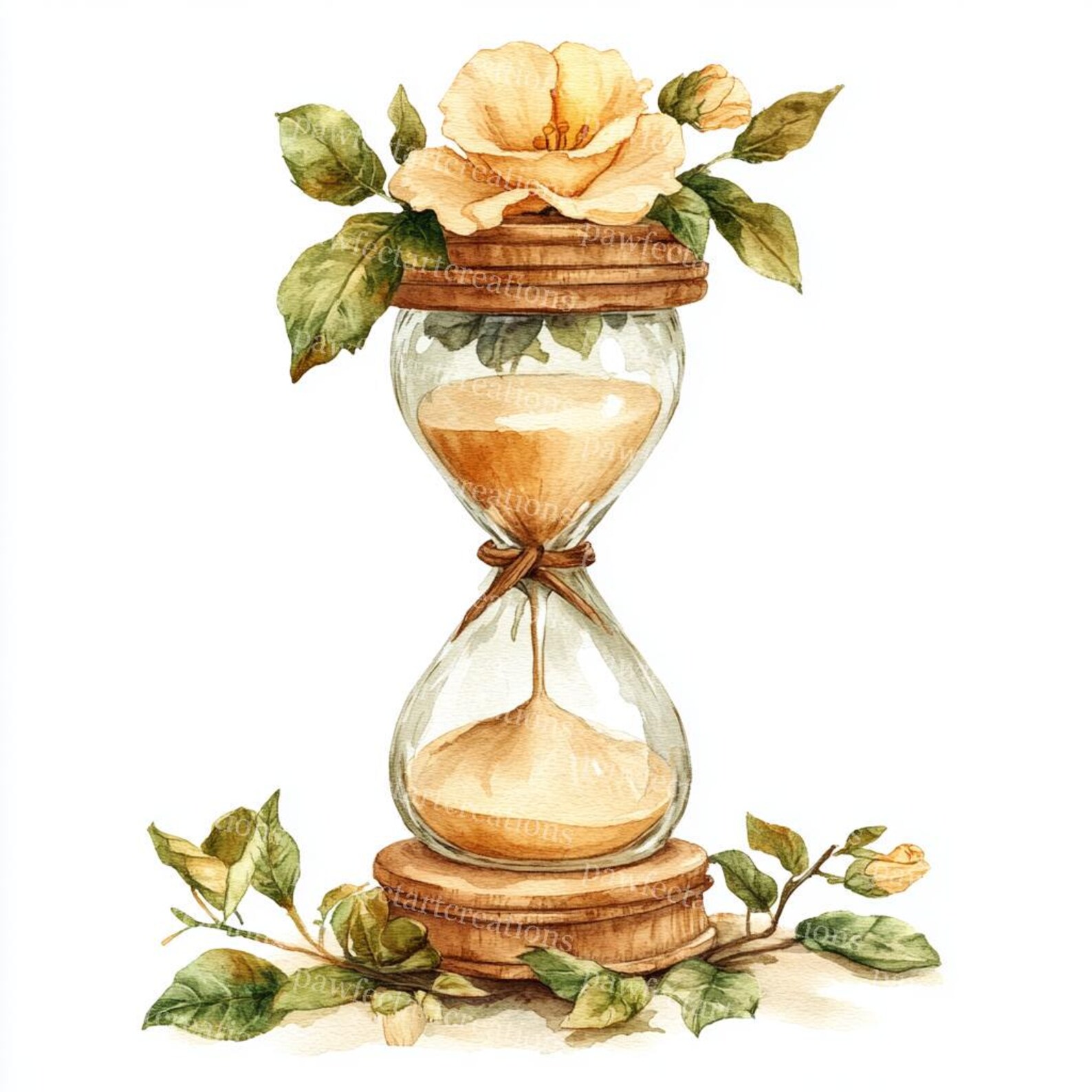 12 Floral Hourglass Clipart: Watercolor Sand Timer Art (digital ...