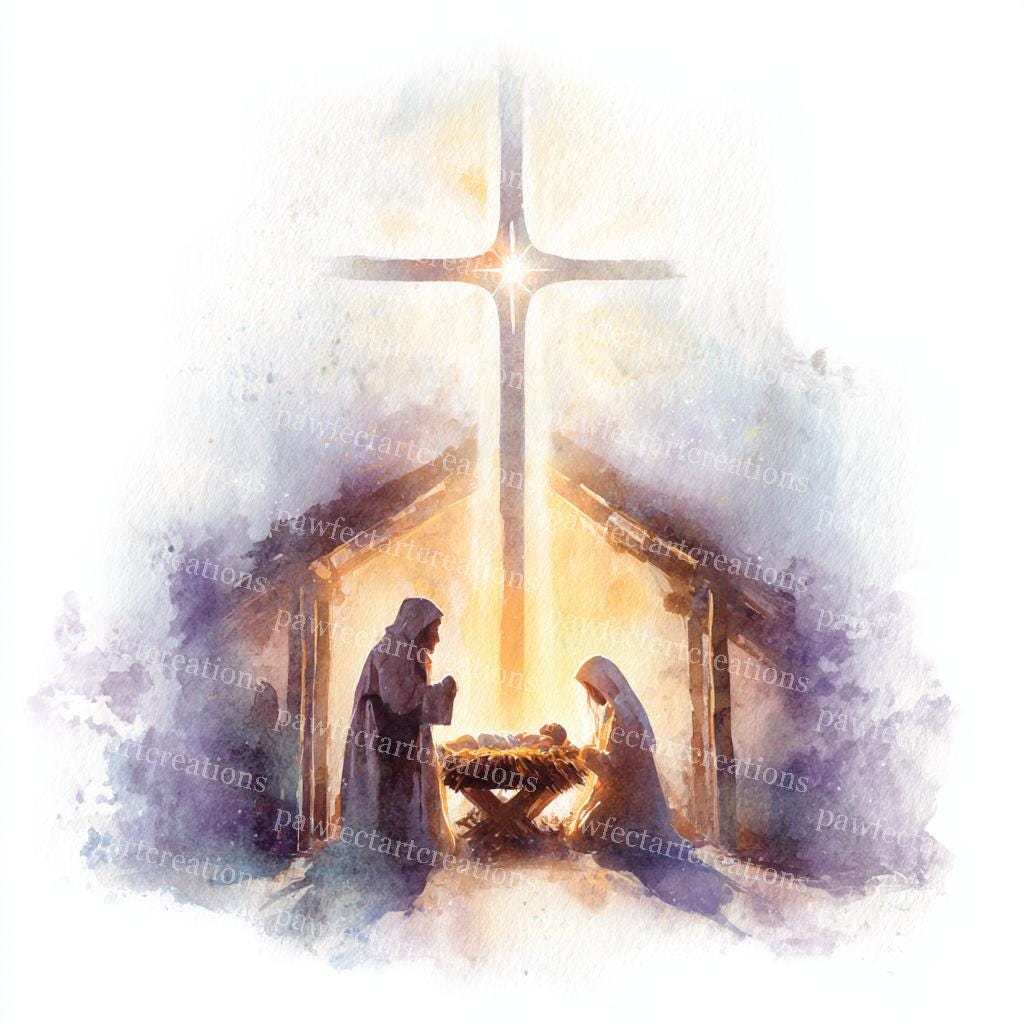 15 Christmas Cross With Nativity Scene Clipart, Christmas Card, Cross ...