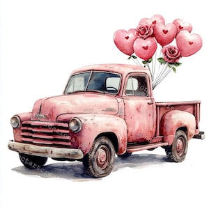 14 Valentine's Day Truck Clipart, Pink Vintage Truck, Valentine ...