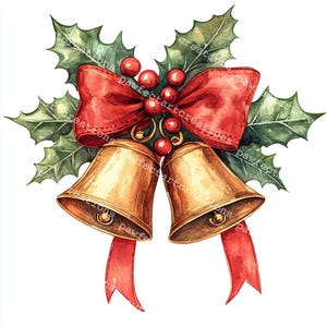 Christmas Bell Clipart: Golden Watercolor Jingle Bells (digital ...