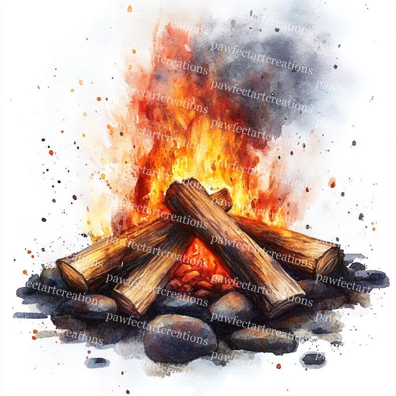 Bonfire Clipart: Watercolor Campfire, Firewood (digital Download) - Etsy