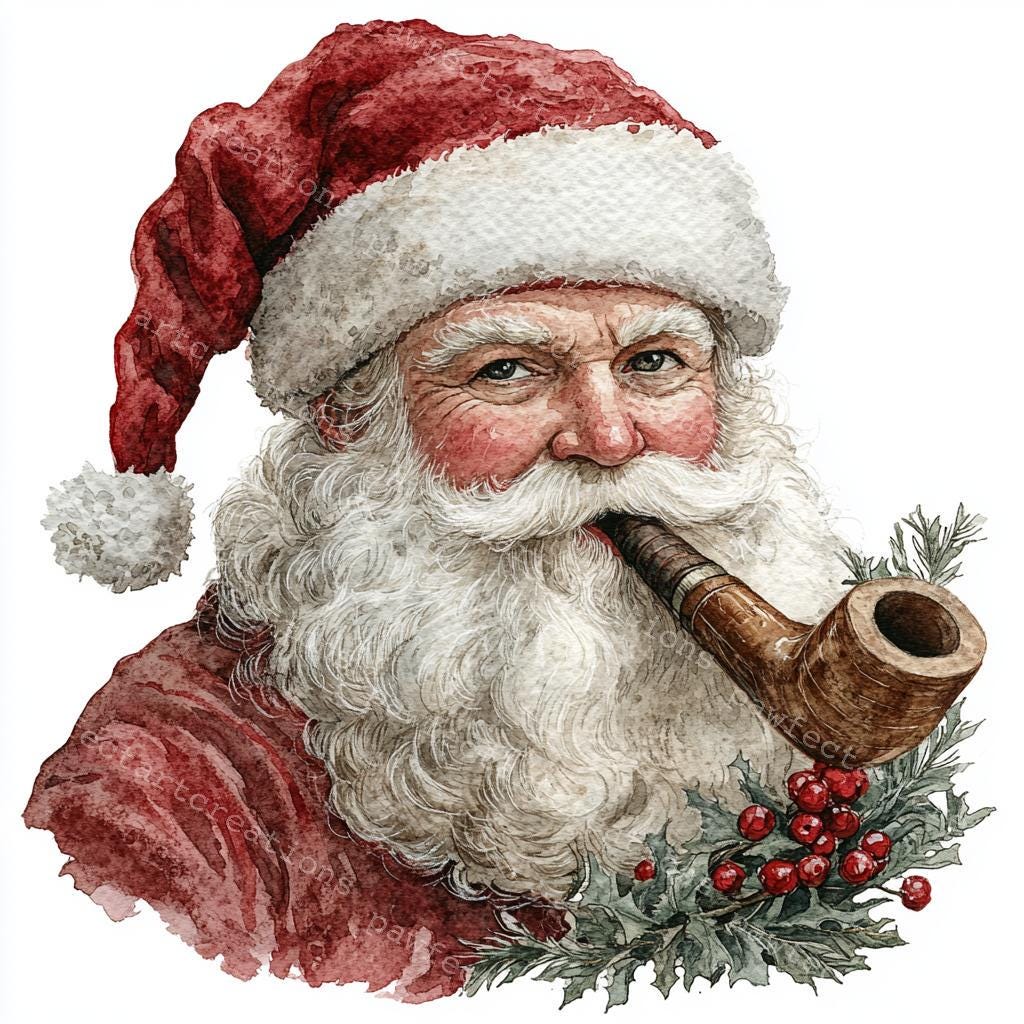 10 Santa Smoking Pipe Clipart, Vintage Santa Claus, Festive Santa ...