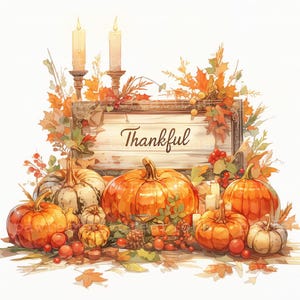 Fall Thanksgiving Clipart: Watercolor Autumn Harvest (digital Download ...