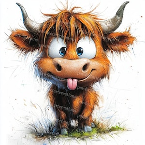 Highland Cow Clipart: Funny Watercolor Farm Animal (digital Download ...