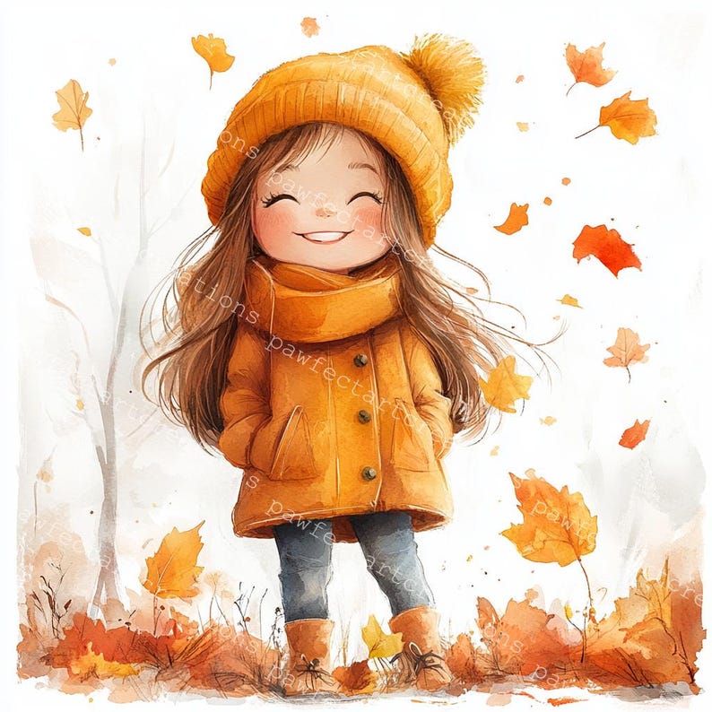 Autumn Girl Clipart: Watercolor Fall Season Jpgs (digital Download) - Etsy
