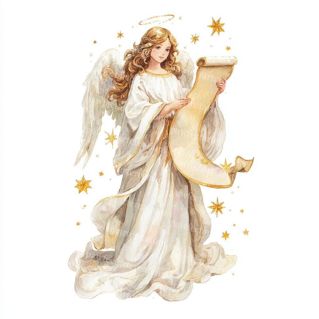 15 Christmas Angel Holding Scroll Clipart,christmas Art,christmas Card ...