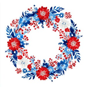 25 Patriotic Wreath Clipart, 4th of July, Cute Floral Wreath, Printable ...