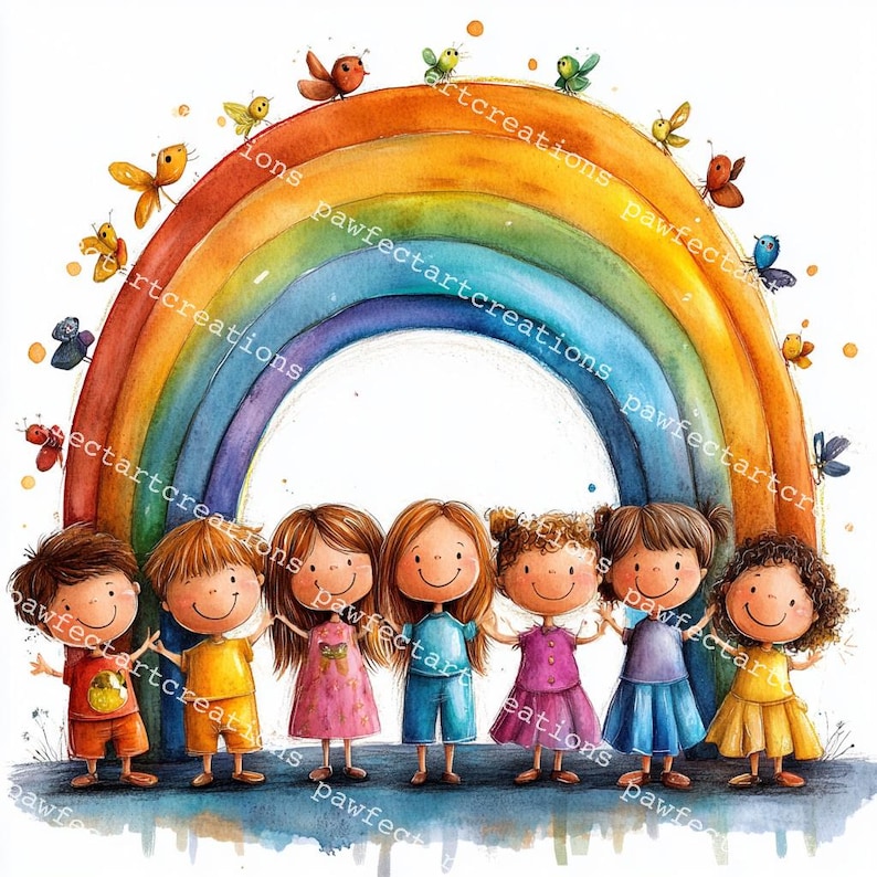 Happy Kids Watercolor Clipart: High-resolution Jpgs (digital Download ...