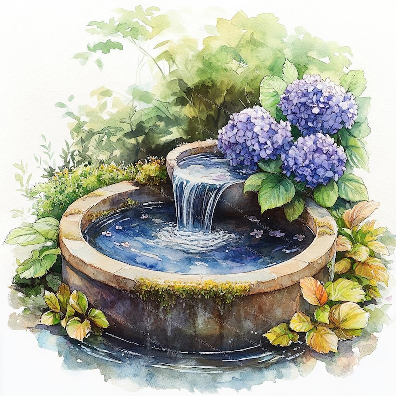 12 Garden Fountains Clipart, Floral Fountain, Floral Garden, Printable ...